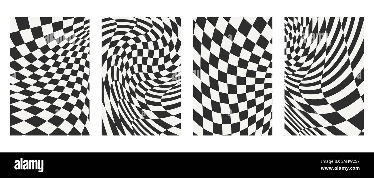Wavy groovy distorted checkered background set Stock Vector Image & Art - Alamy