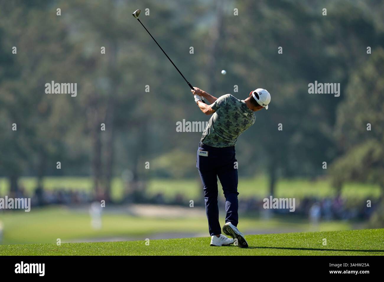 Collin Morikawa hits from the fairway on the second hole during the ...