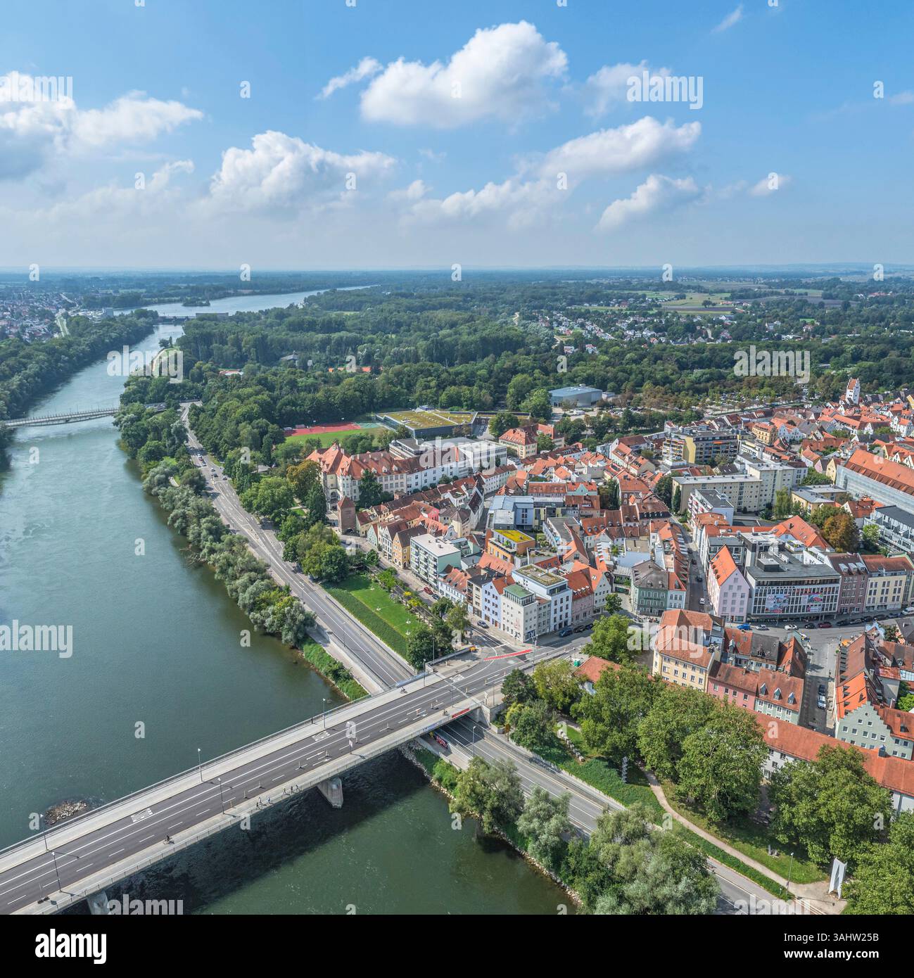 A bird's eye view of the Upper Bavarian city of Ingolstadt around the ...