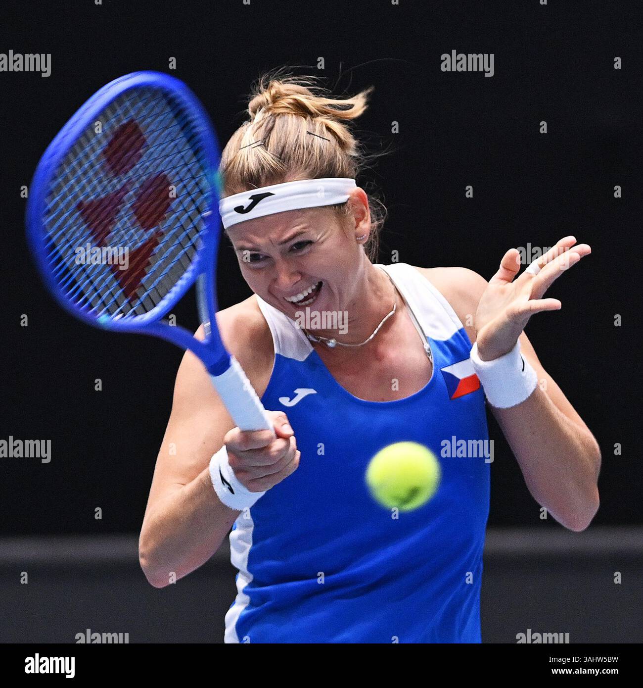 Ostrava, Czech Republic. 10th Apr, 2025. Marie Bouzkova (CZE) in action during the Billie Jean ...