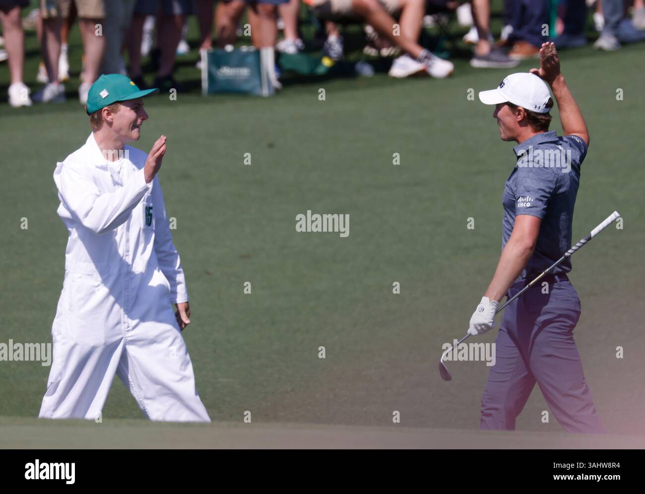Augusta, United States. 10th Apr, 2025. Maverick McNealy celebrates ...