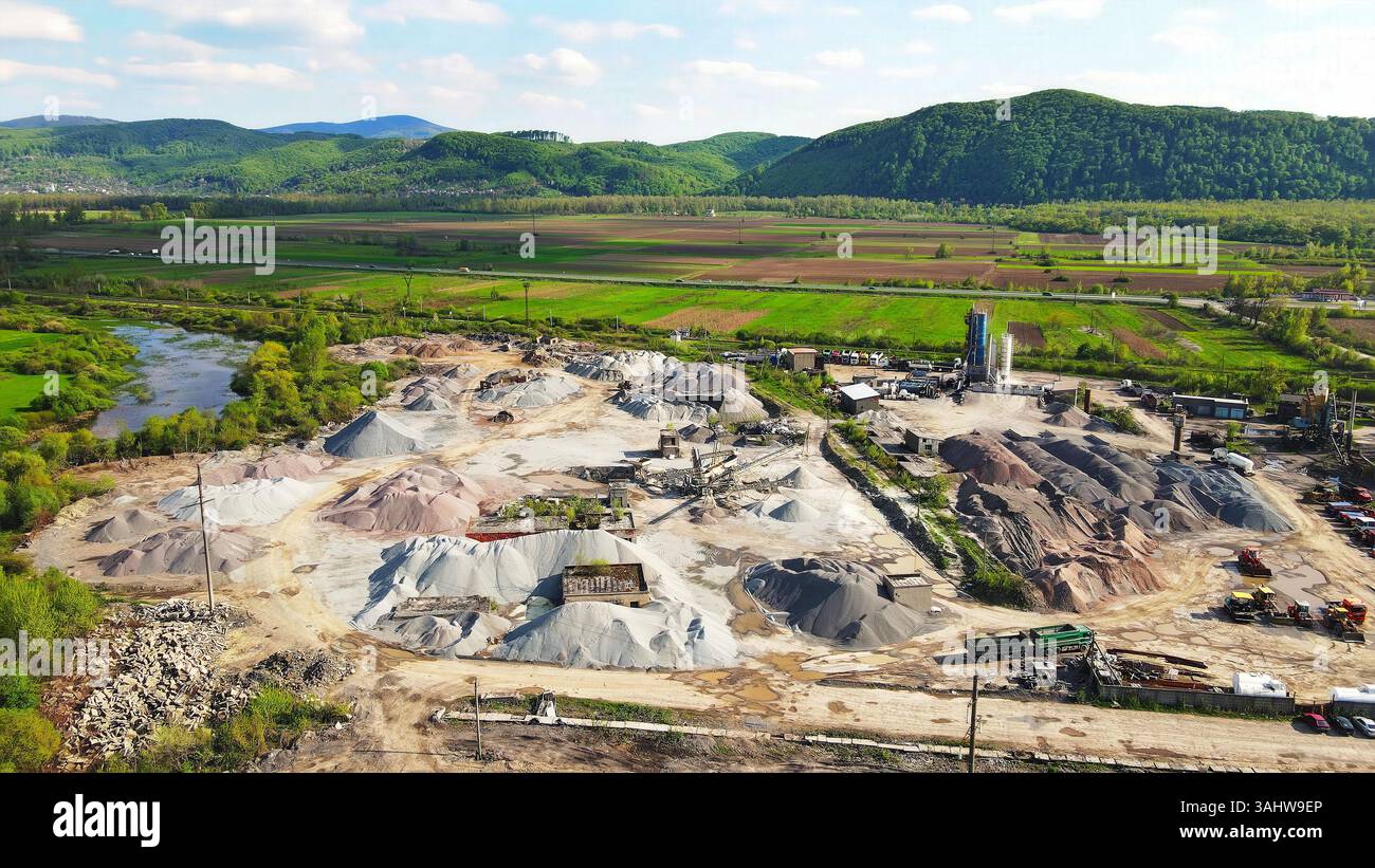 Aerial View of Quarry and Surrounding Fields. Aerial shot of a quarry ...