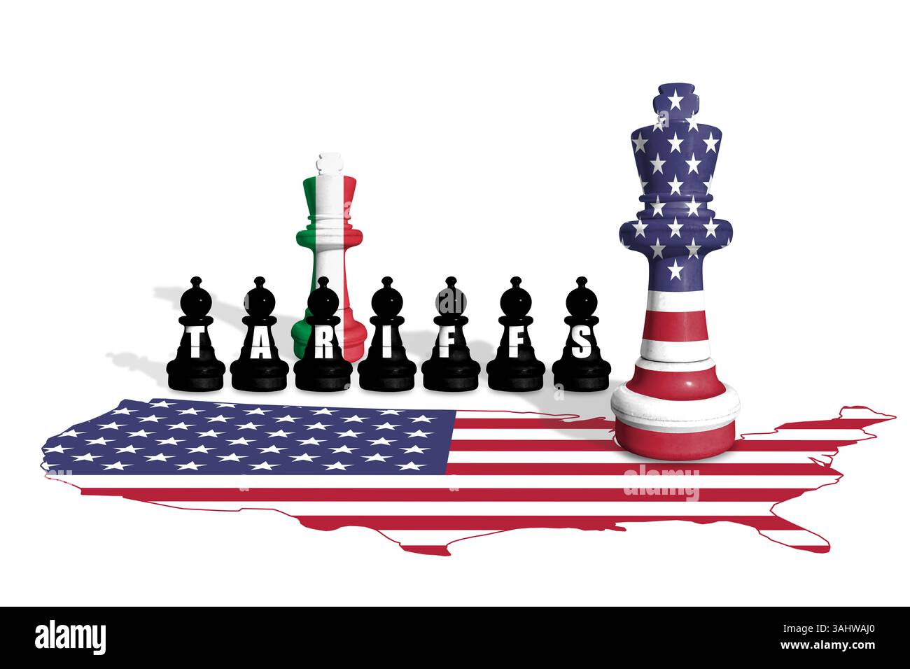Chess made from US and Italy flags. Europe Union and USA trade, tariffs ...