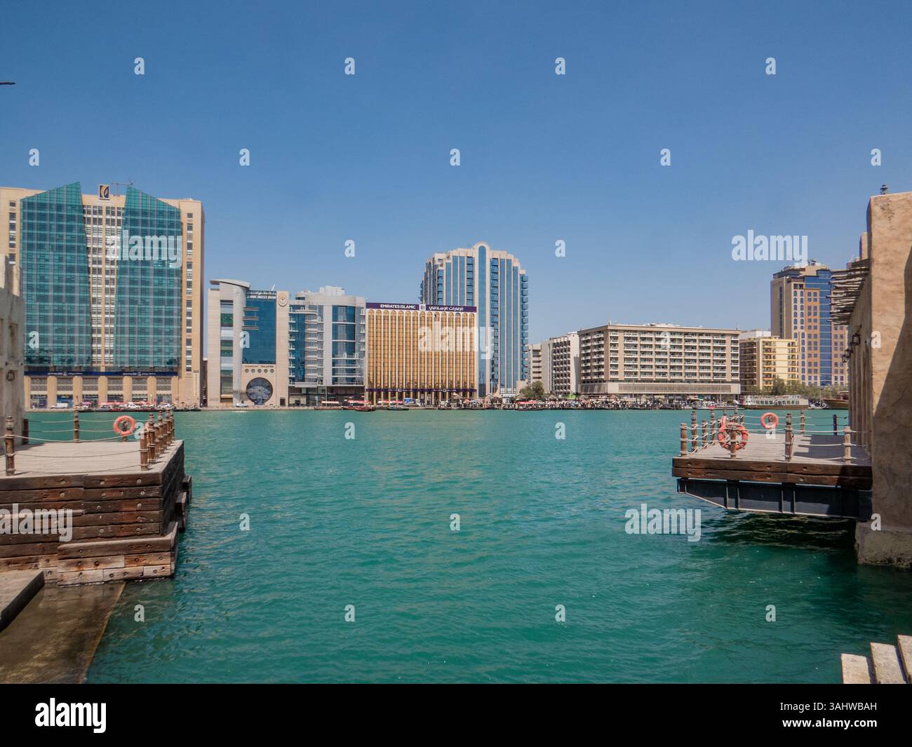 Dubai, United Arab Emirates. Dubai creek and boardwalk in Deira with ...