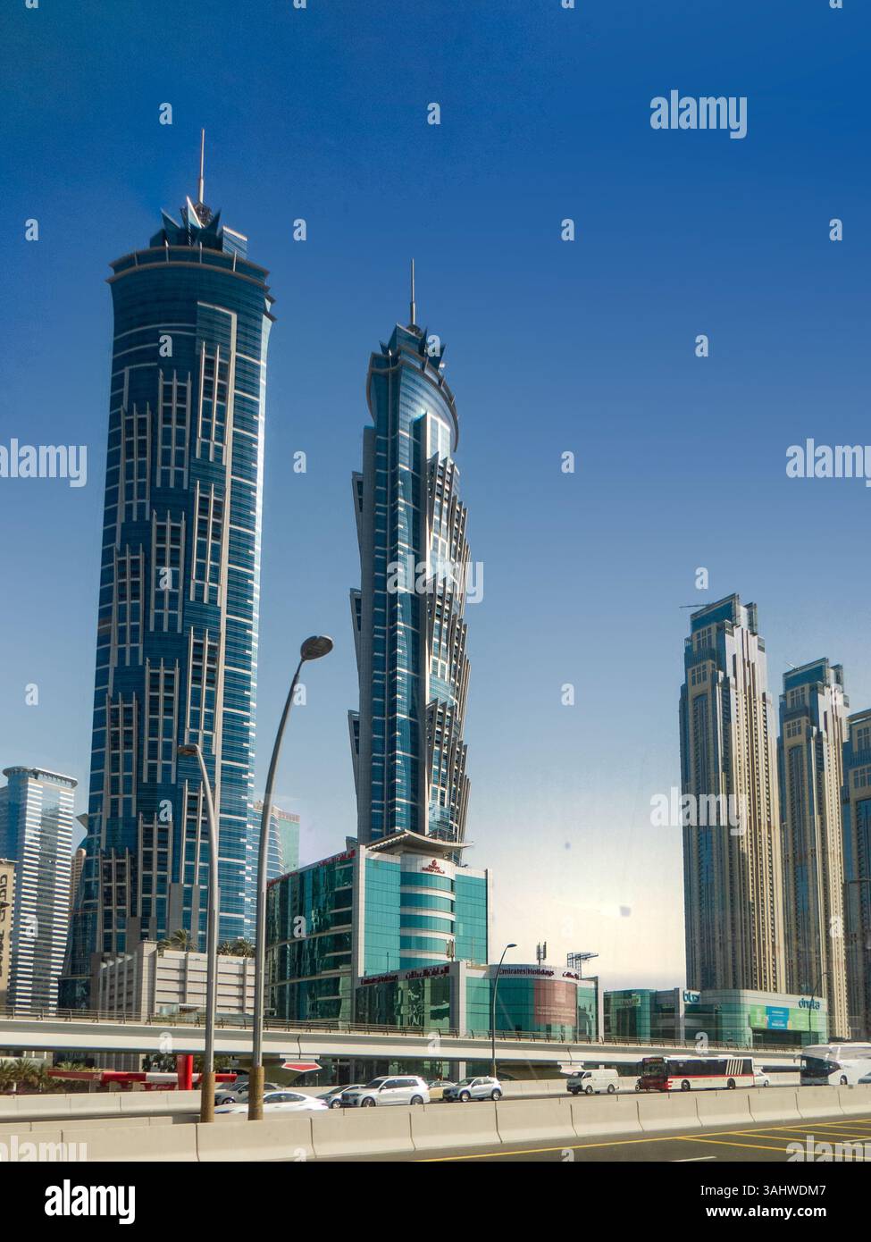 UAE, Dubai. View of Sheikh Zayed Road skyscrapers in Dubai, UAE Stock ...