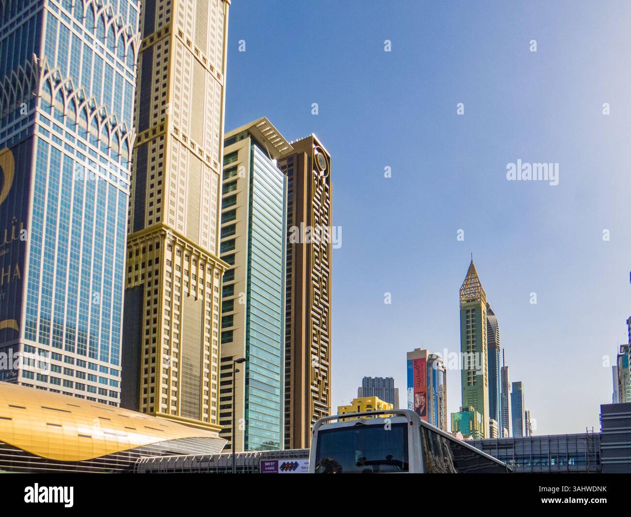 UAE, Dubai. View of Sheikh Zayed Road skyscrapers in Dubai, UAE Stock ...