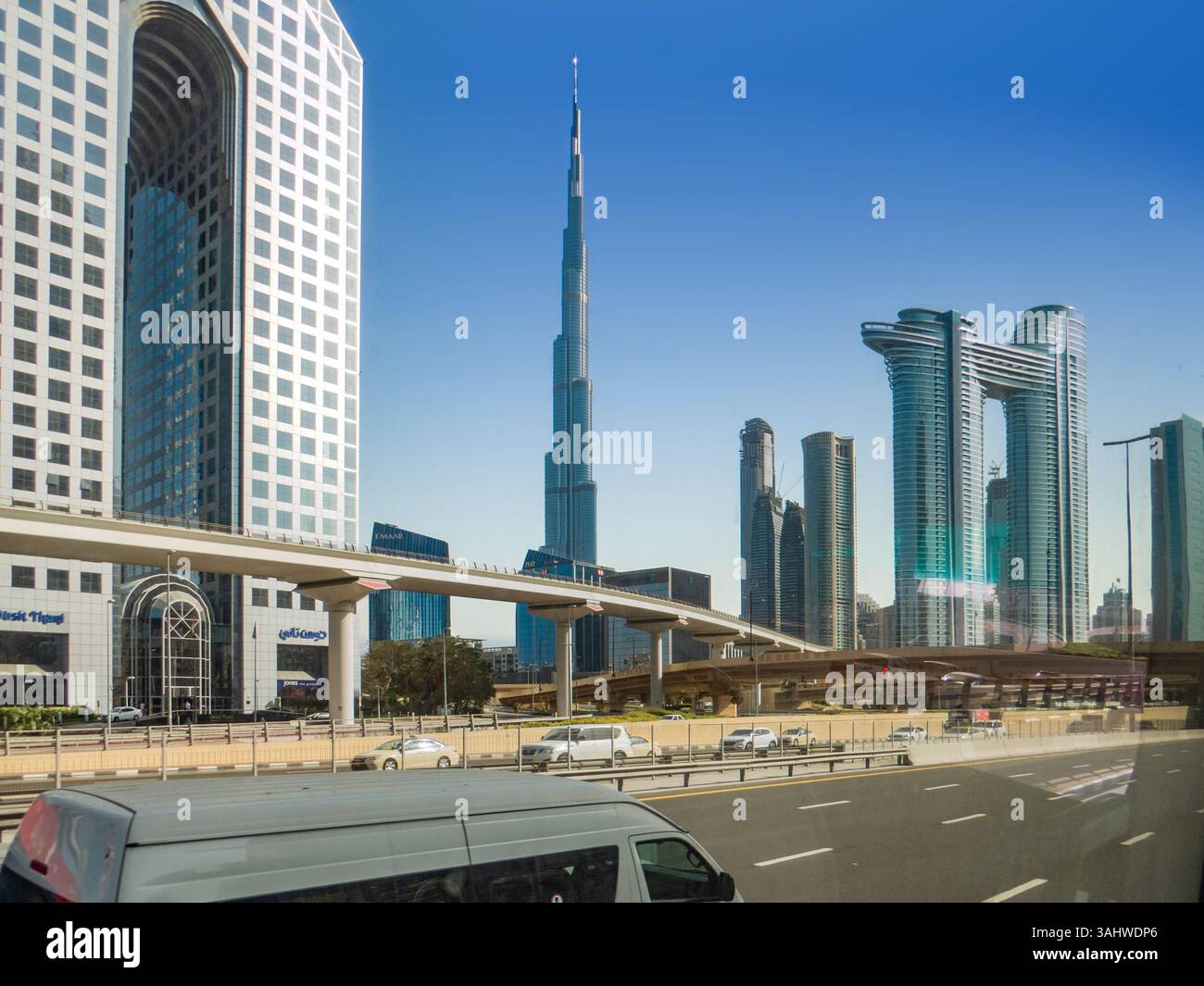UAE, Dubai. View of Sheikh Zayed Road skyscrapers in Dubai, UAE Stock ...