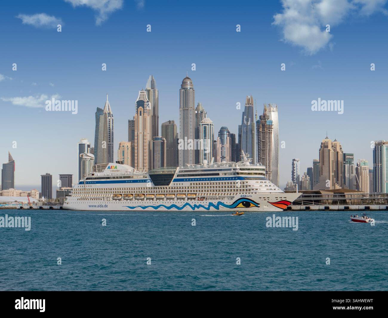 Dubai. Modern buildings of Dubai Marina bay , view from Palm Jumeirah ...