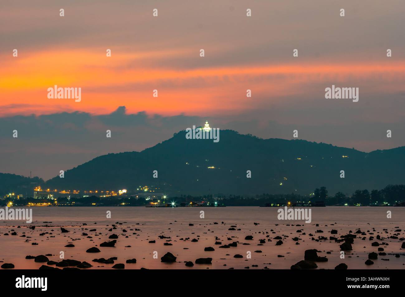 Scenery sky in sunset at Phuket big Buddha. Buddha statue on the ...