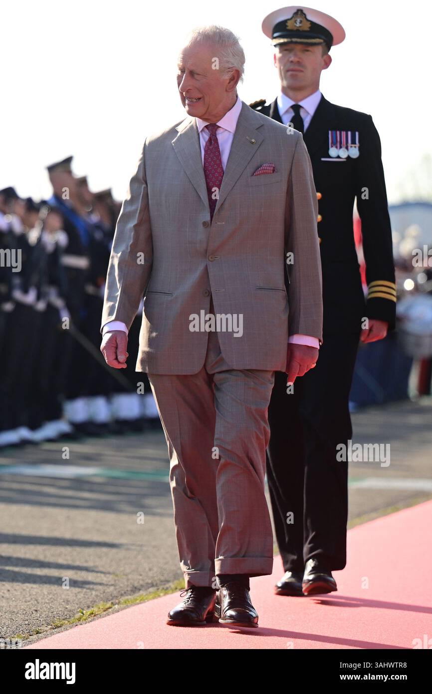 King Charles III as he departs from Forli Airport as they leave Italy ...