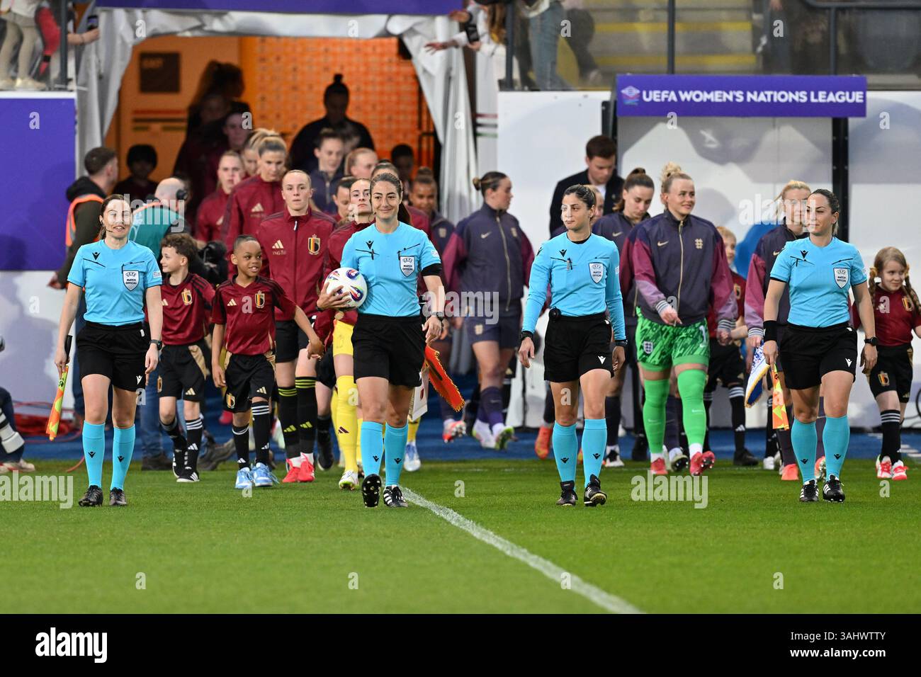 Leuven, Belgium. 08th Apr, 2025. referees with referee Maria Caputi ...