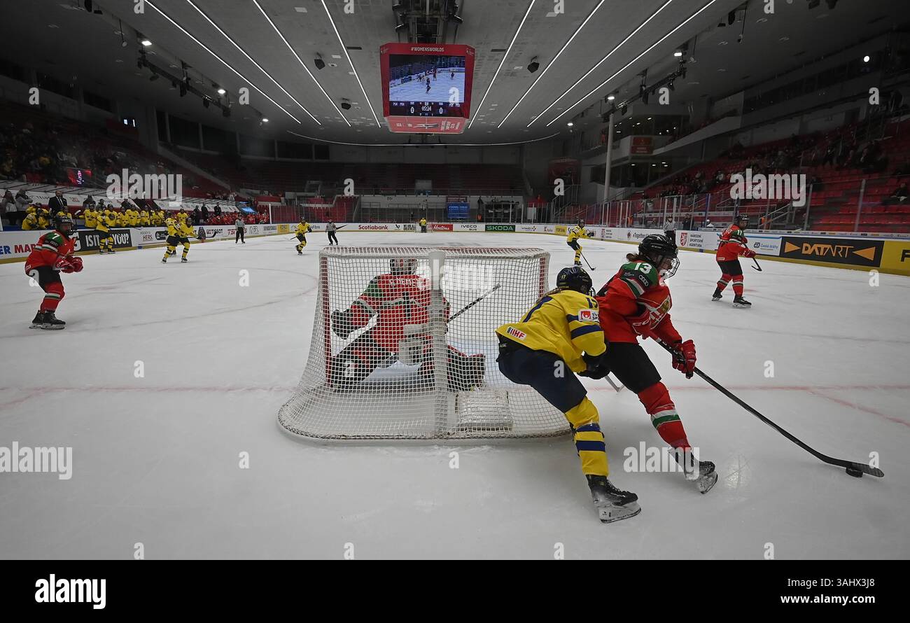 Budweis, Czech Republic. 10th Apr, 2025. L-R goalkeeper Aniko Nemeth ...