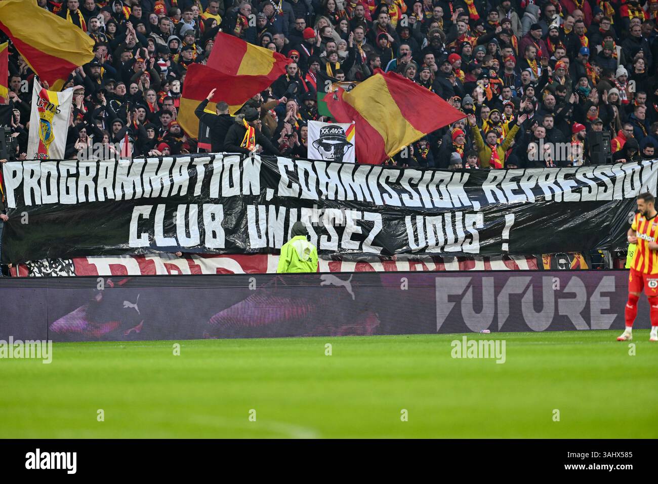 Lens, France. 16th Feb, 2025. fans and supporters of Lens pictured with ...