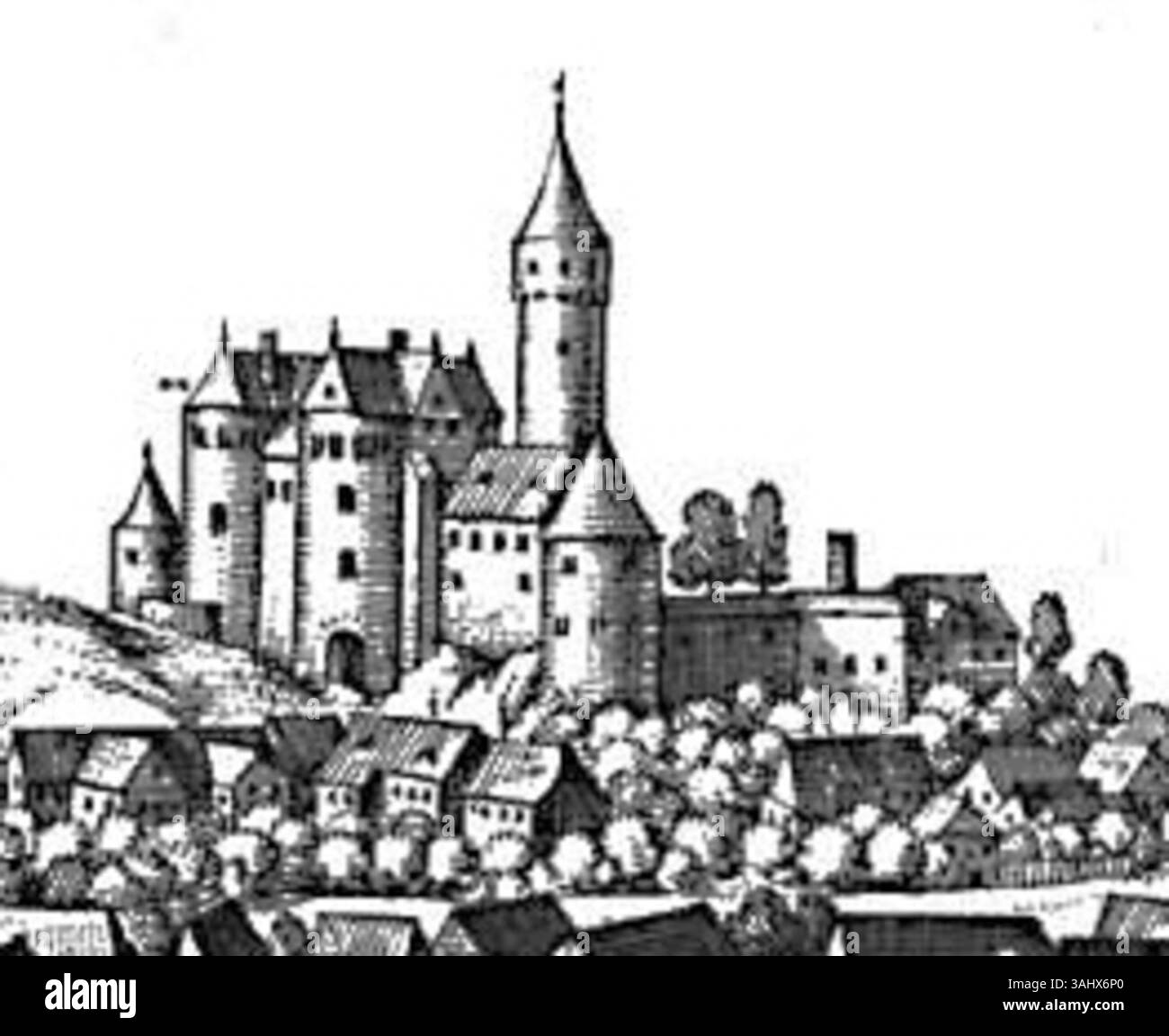 A copper engraving print of Burg Eisenhardt in Bad Belzig, Brandenburg ...