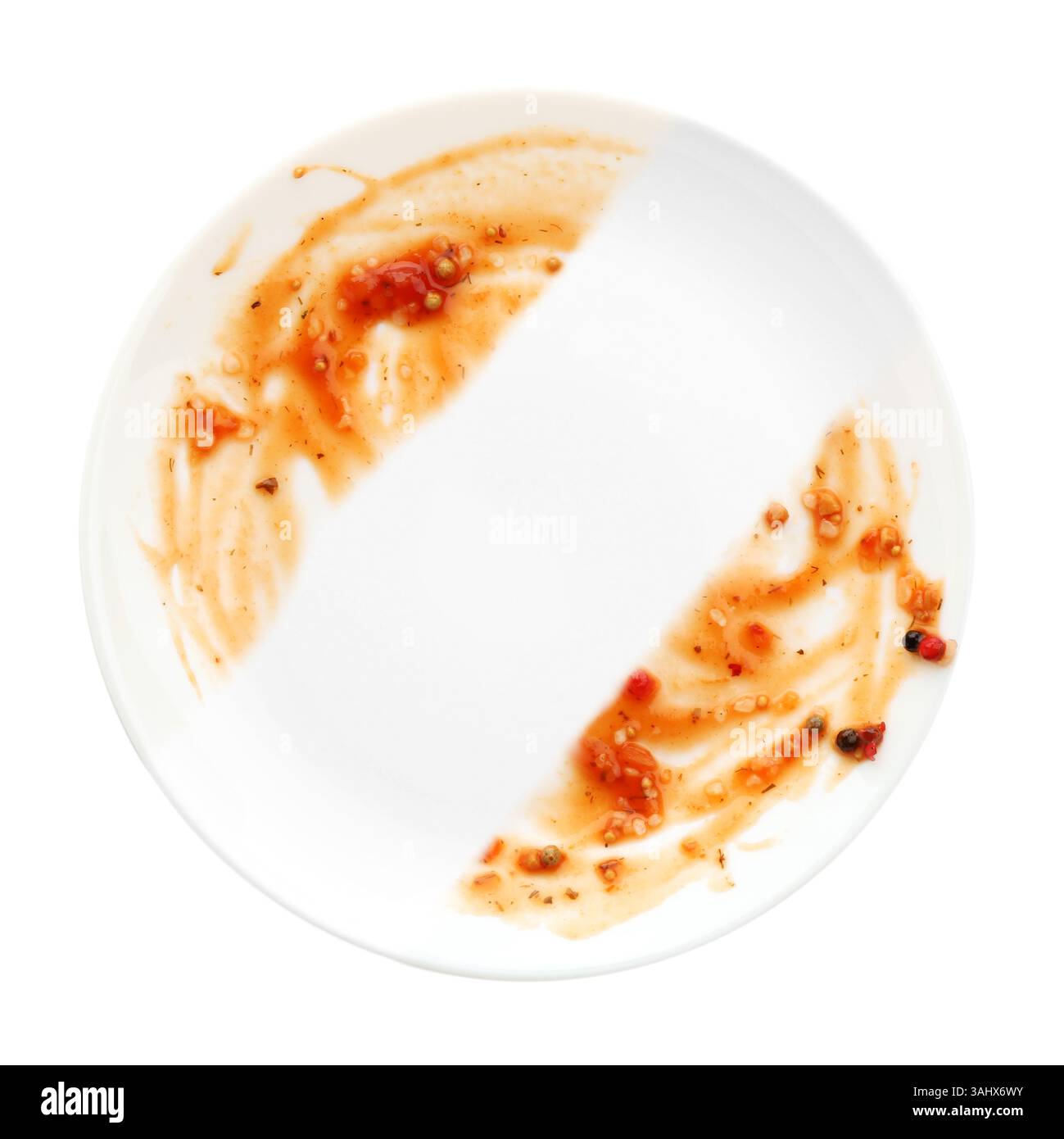 Dirty plate isolated on white, top view. Washing dish process Stock ...