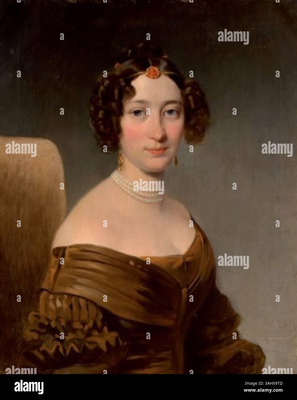 Alojzy Reichan's portrait of a lady wearing a pearl necklace, painted ...