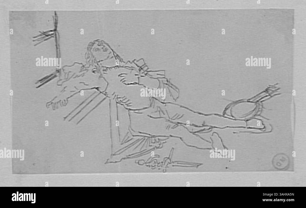 'Etude de personnage tombé à terre' by Gustave Moreau shows a fallen ...