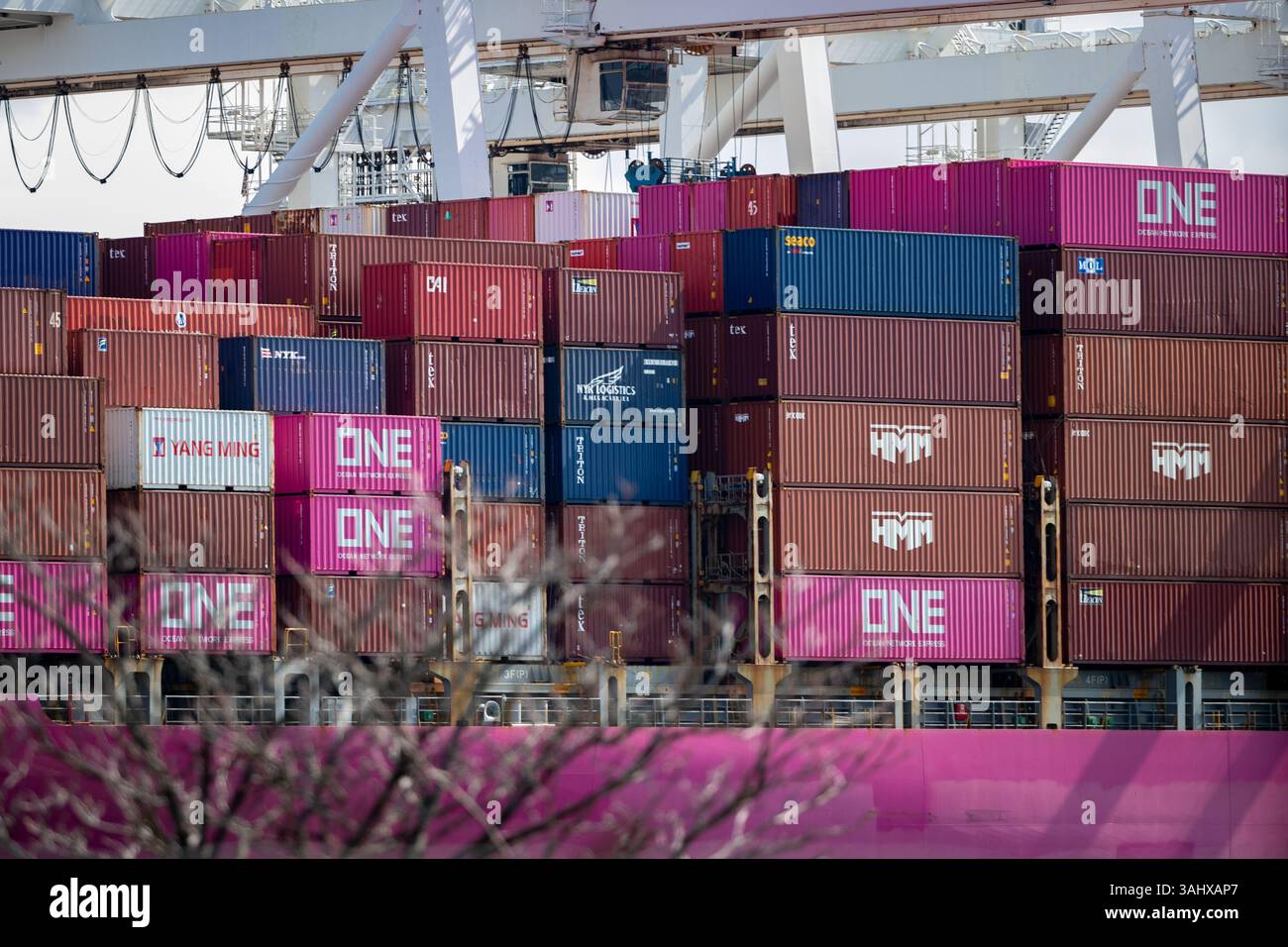 Shipping containers at Port Jersey container terminal in Jersey City, N ...