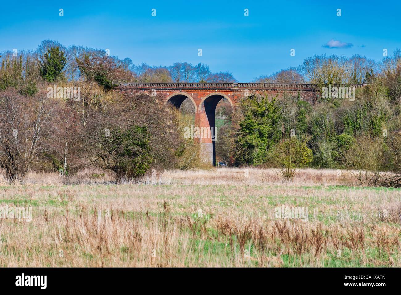The nine-arched red-brick viaduct spanning the Dareth Valley located in ...