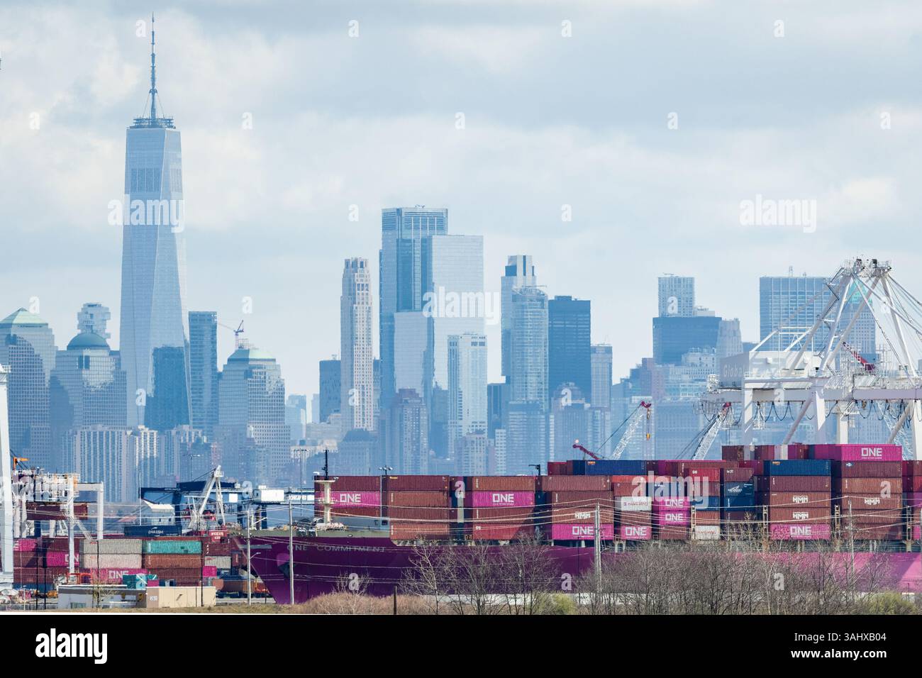 Shipping containers at Port Jersey container terminal in Jersey City, N ...