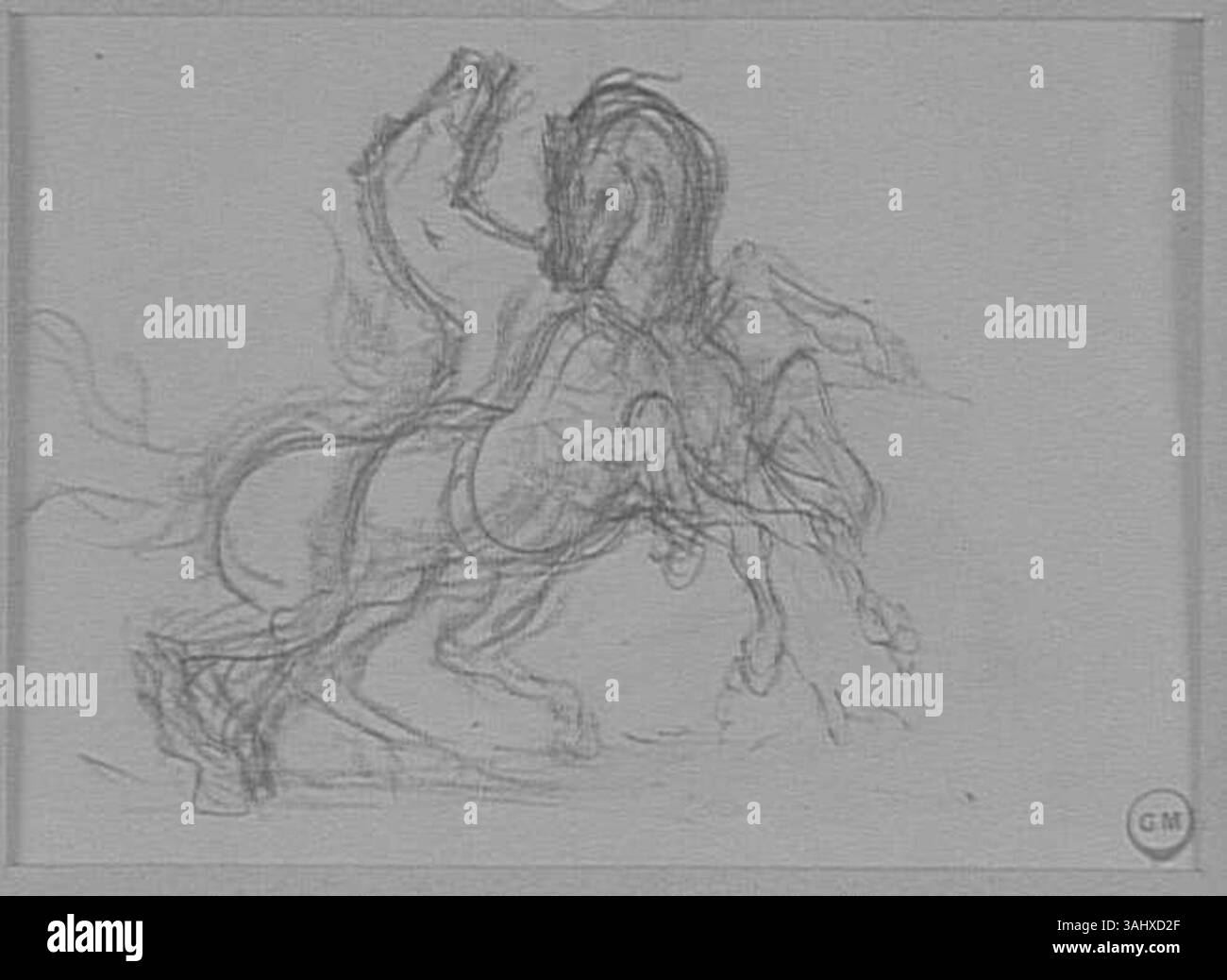 'Etudes de deux chevaux mordant pour Diomède' by Gustave Moreau (1826 ...