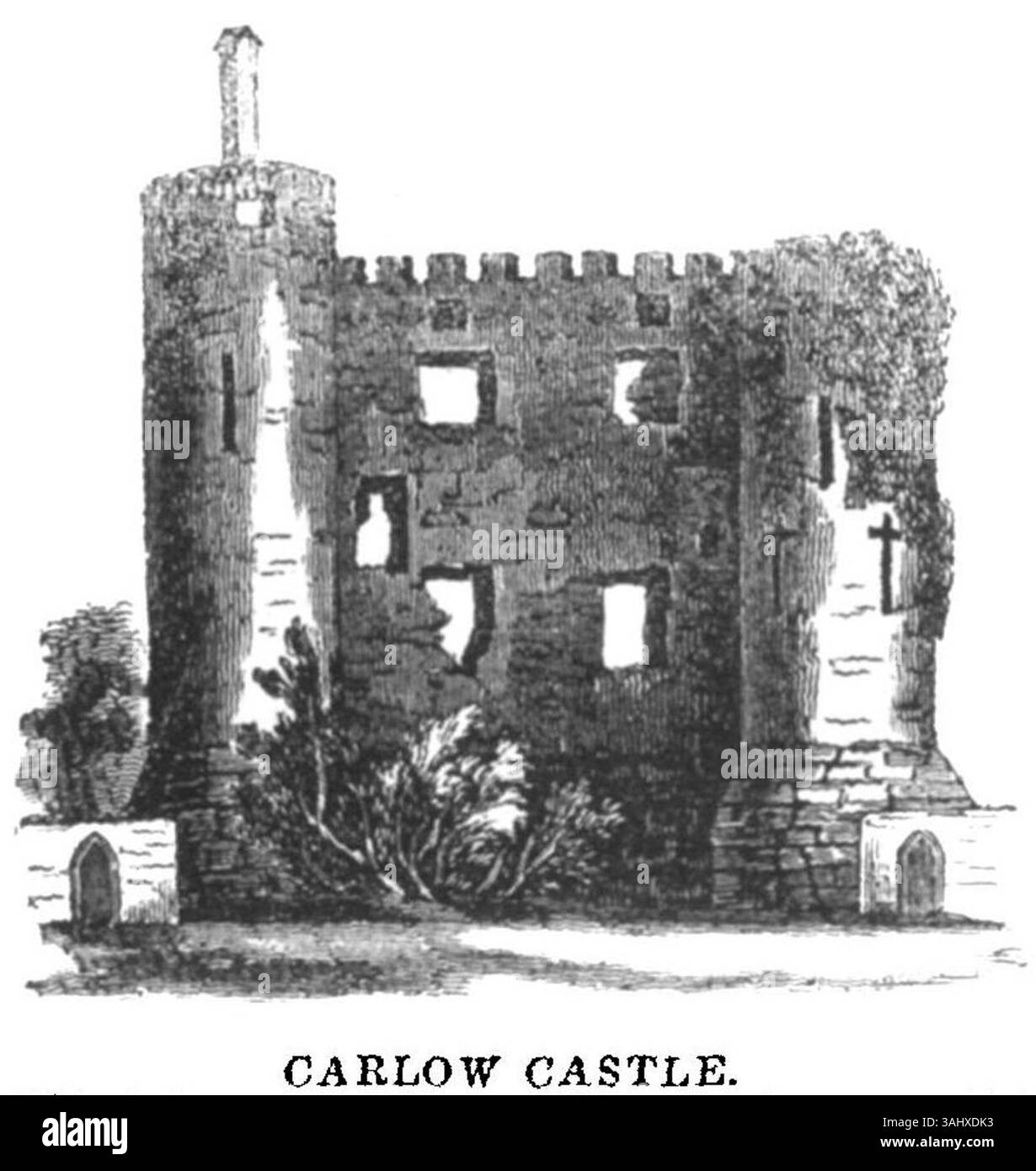 An image of Carlow Castle in 1834, shown as part of the Dublin Penny ...
