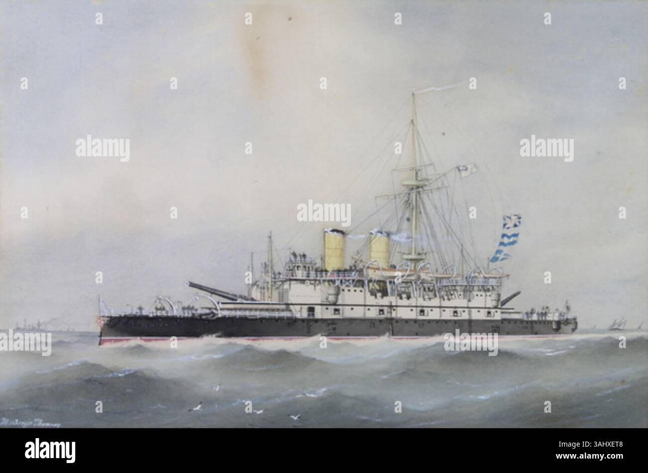 Watercolor by William Mackenzie Thomson of the Admiral class battleship ...