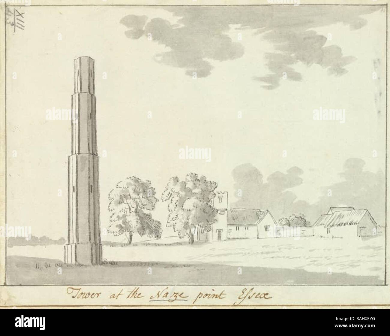 John Thomas Smith's 1800 ink wash on paper depicts the Naze Tower at ...