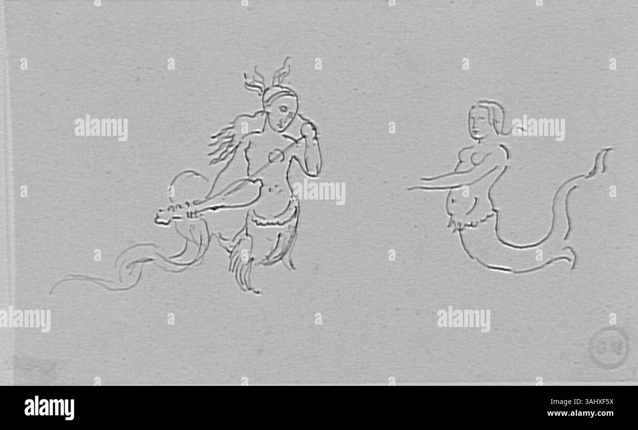 These studies by Gustave Moreau depict elements for *Les Chimères ...