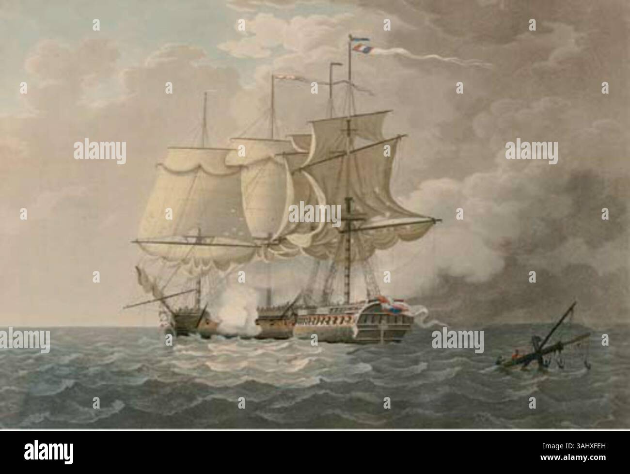 The lithograph, 'The Action between HMS Frigate La Nymphe and the ...