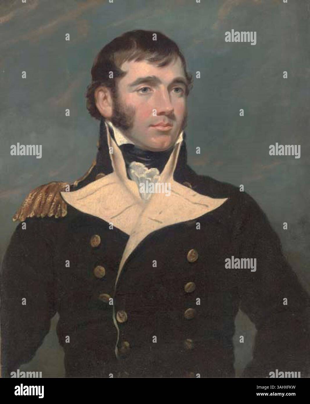A 19th-century portrait of Captain Forster, depicted in naval uniform ...