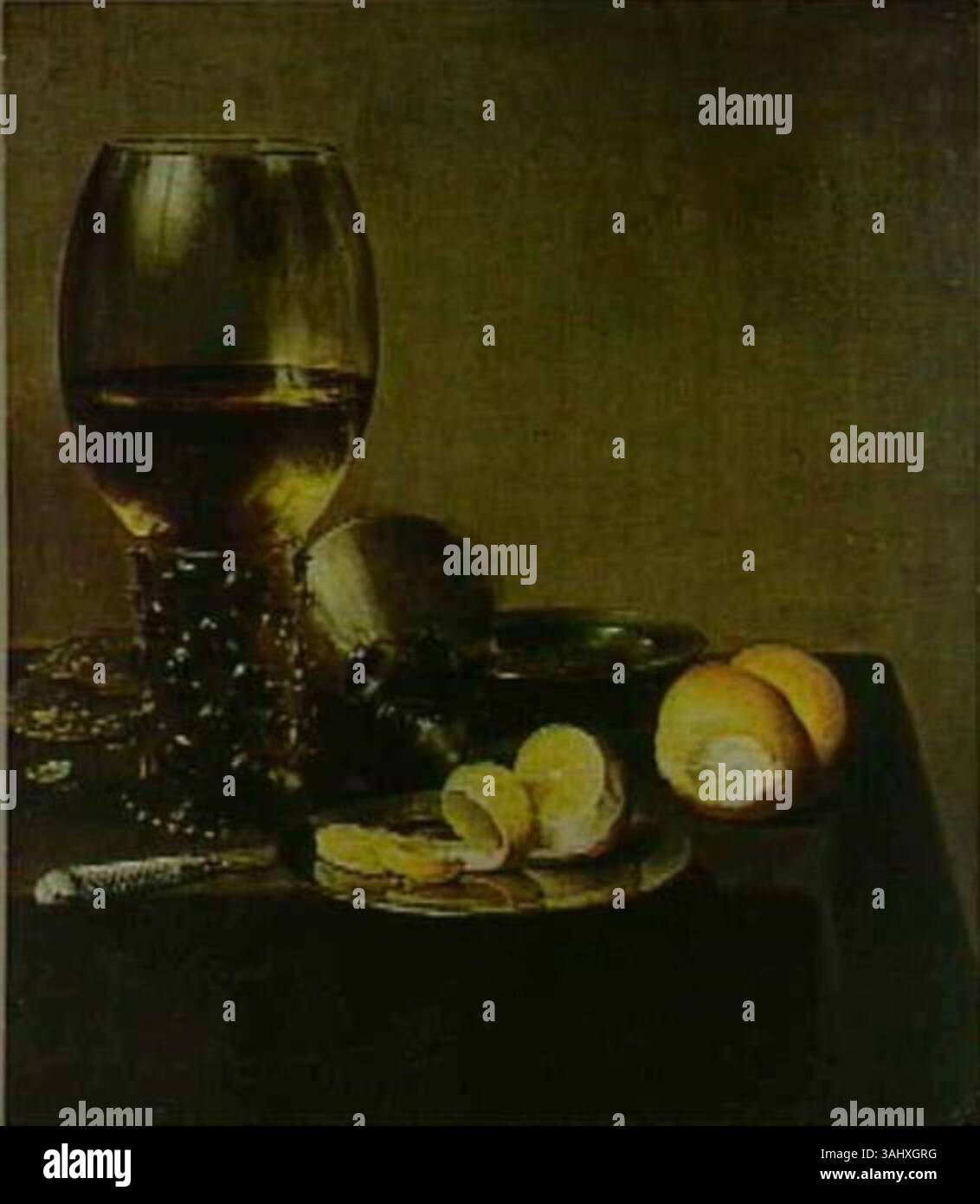 This 1640 still life by Pieter Claesz showcases a roemer glass, peeled ...