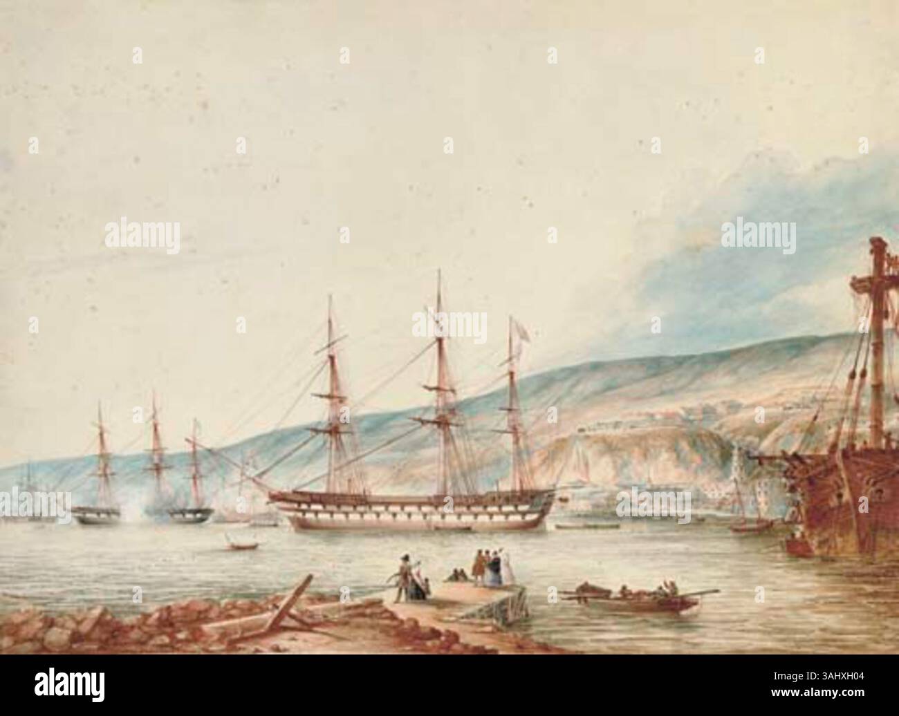 This 1847 painting depicts HMS Collingwood, an 80-gun ship, in ...