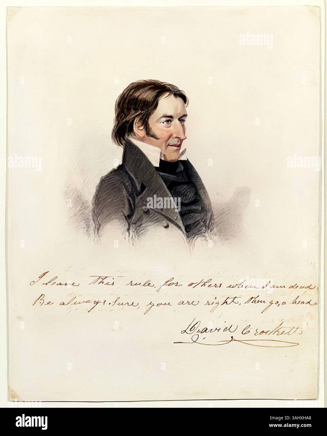 A 1834 portrait of David Crockett, created by Anthony Lewis De Rose ...