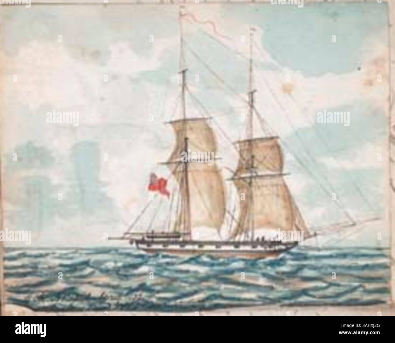 The painting 'HMS Rapid, 1831' shows the British naval ship, HMS Rapid ...