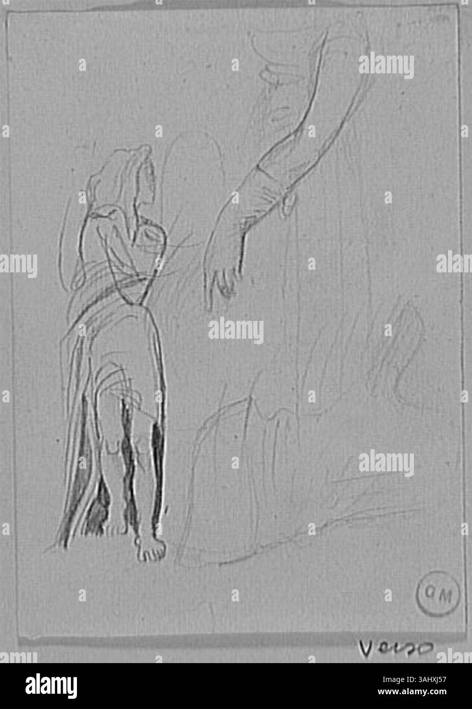 This study depicts a draped figure with the right arm extended ...