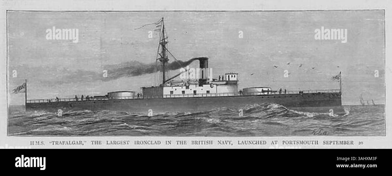 An illustration from 'The Graphic,' showing the launch of HMS ...