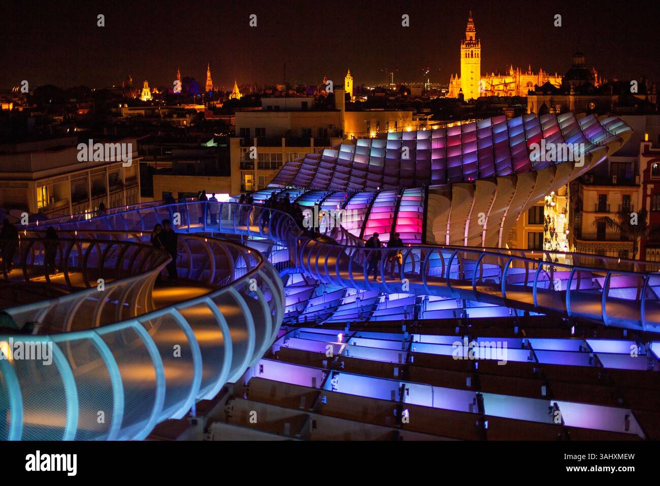 Metropol Parasol lit up in the dark Stock Photo - Alamy