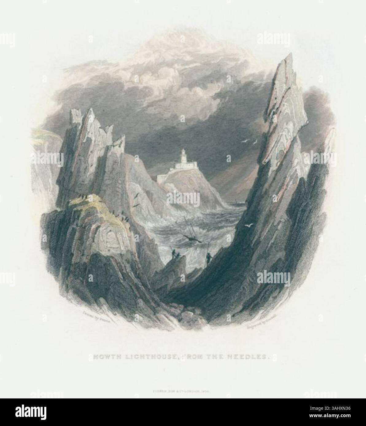 Engraving of Howth Lighthouse as seen from the Needles, created in 1835 ...