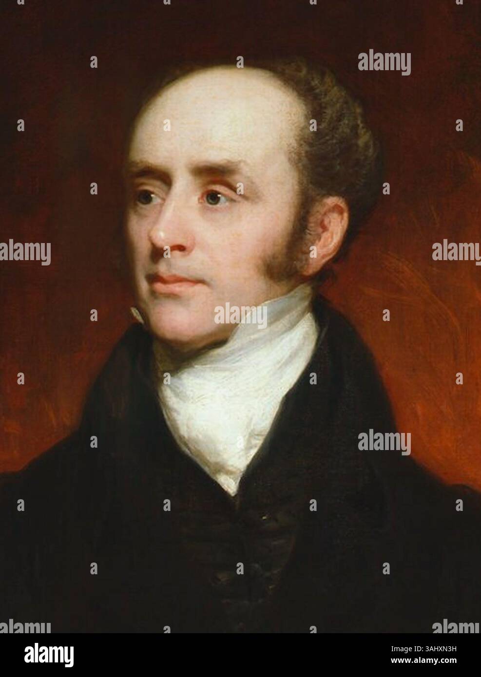 This portrait, attributed to Thomas Phillips, captures Charles Grey, 2nd Earl Grey, in an oil ...