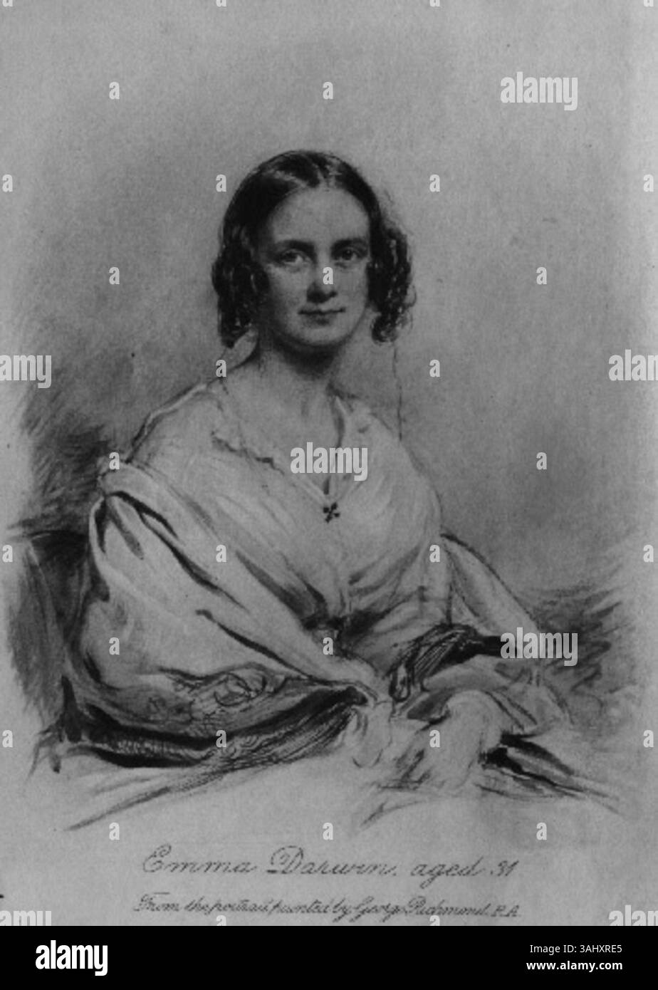 A watercolor portrait of Emma Darwin, wife of Charles Darwin, painted ...