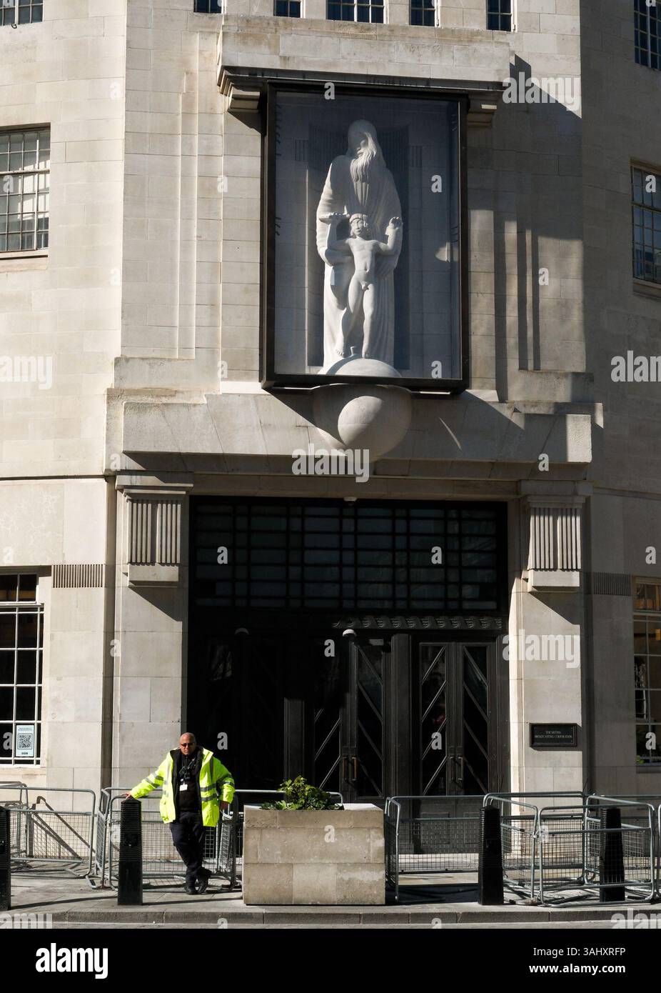 BBC, Broadcasting House, London, UK. 10th Apr 2025. Restored sculptures by Eric Gill, of ...