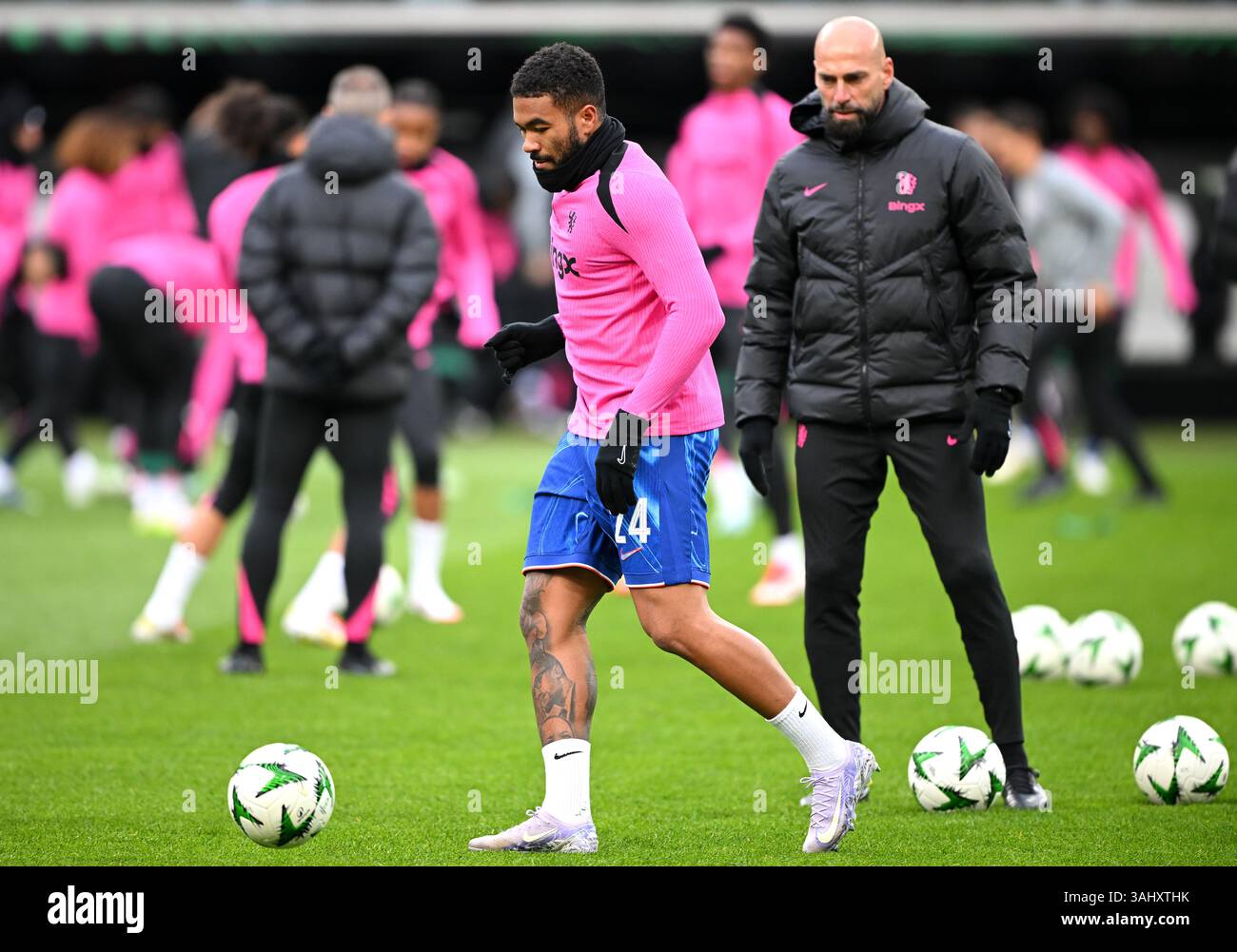 Chelsea's Reece James warming up ahead of the UEFA Conference League ...