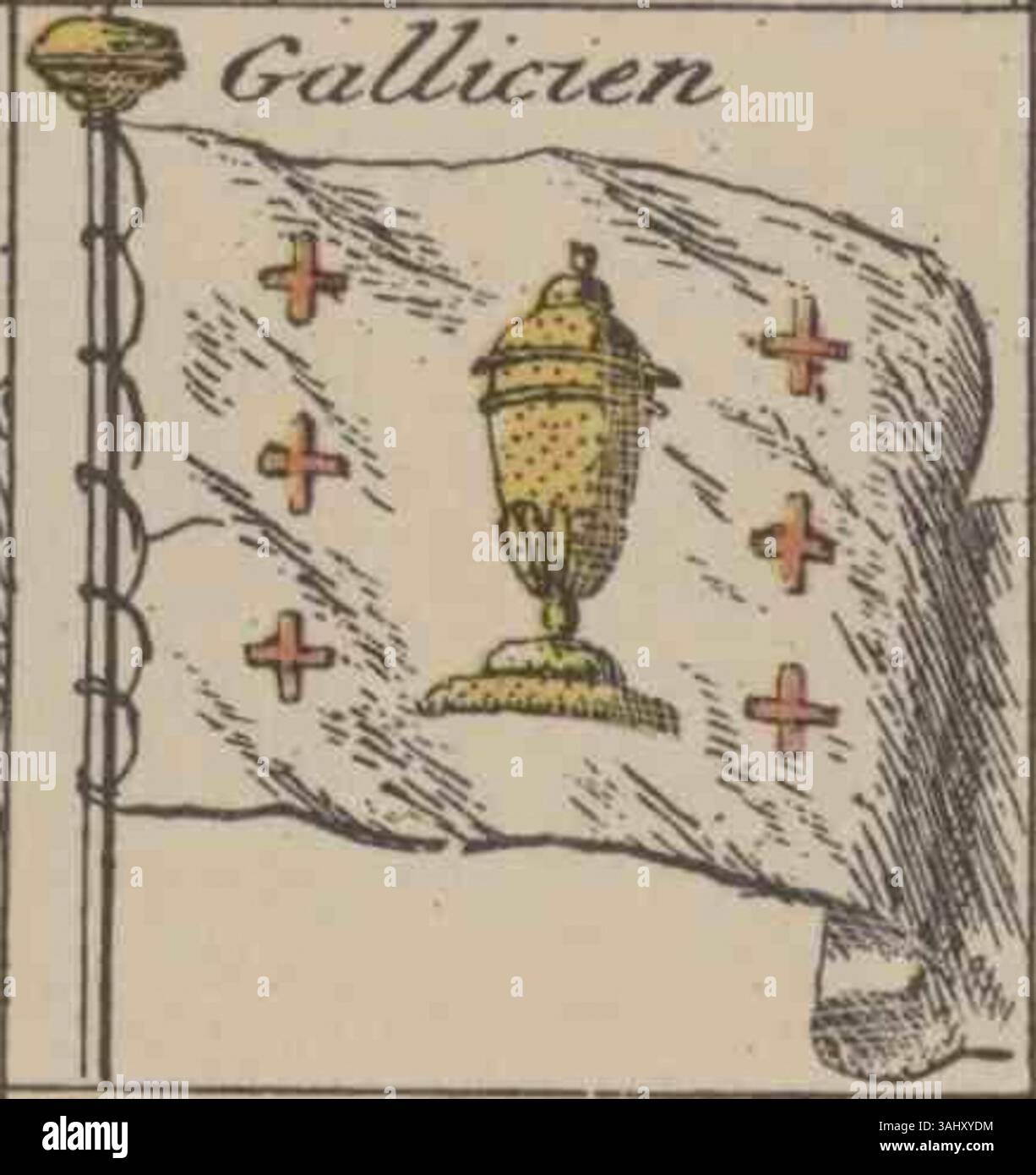 The Galician flag is depicted in the 1728 edition of 'Schouw-park aller ...