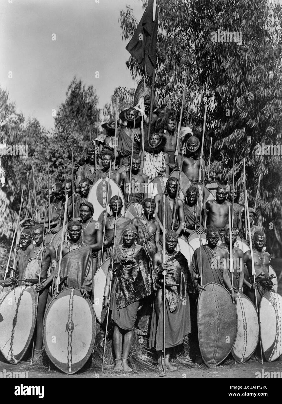 June 1, 1910 - Group of Kavirondo Warriors in Full War Dress, Kenya ...