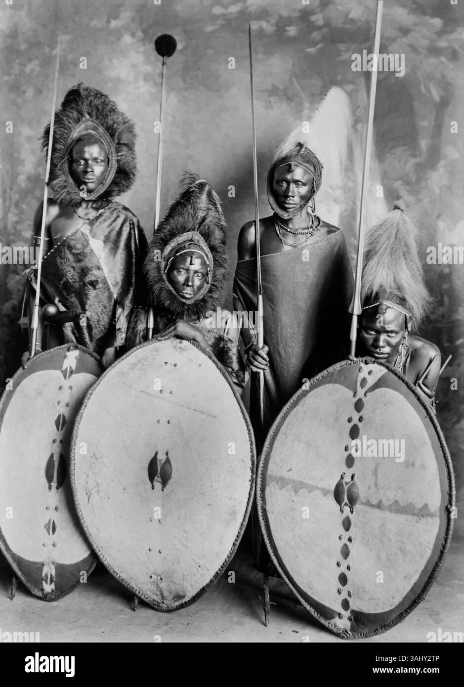 June 1, 1900 - Four Masai Warriors in Full War Dress, Kenya, 1900 ...
