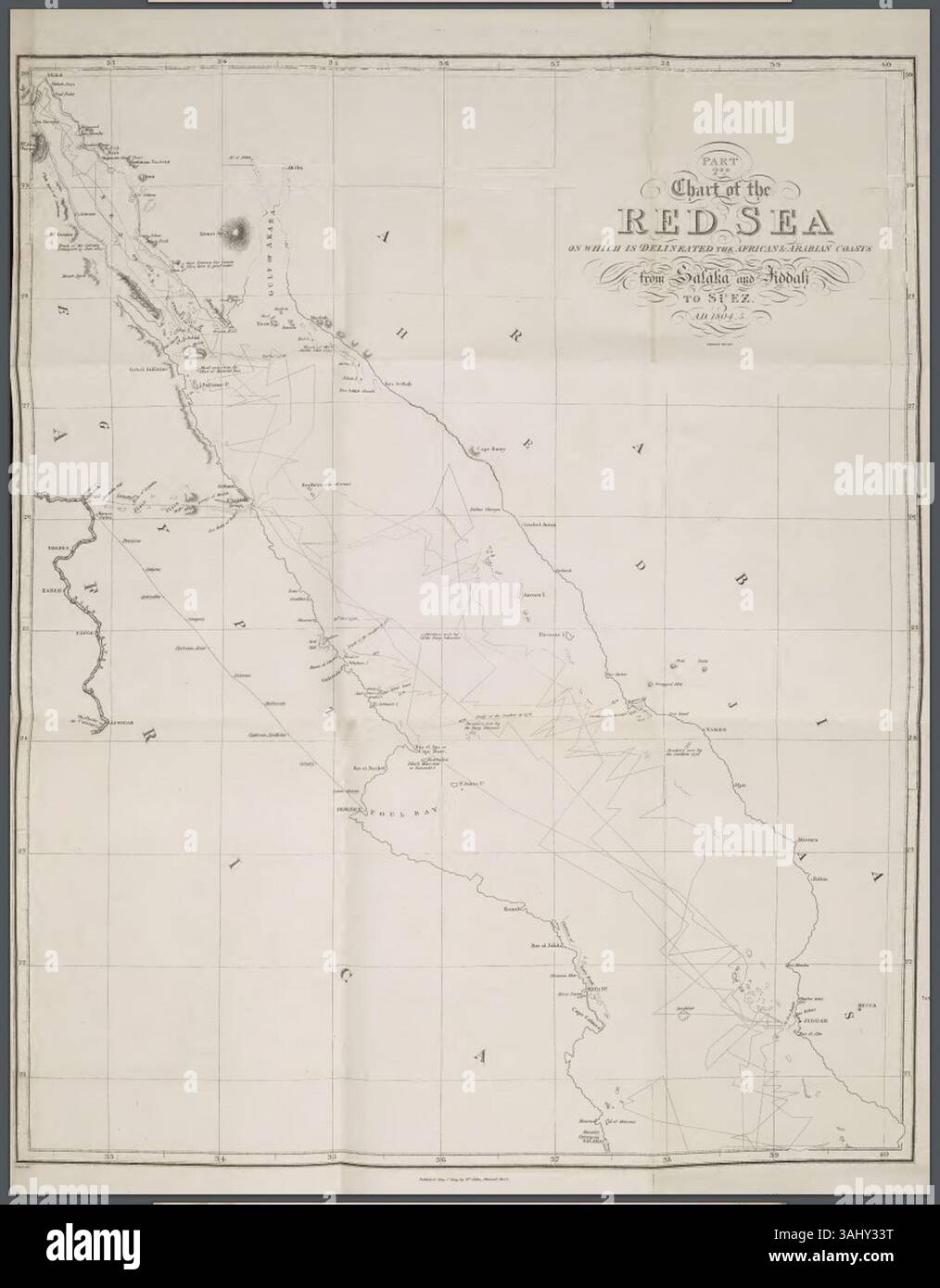The chart depicts the Red Sea from Salaka to Suez, detailing the ...