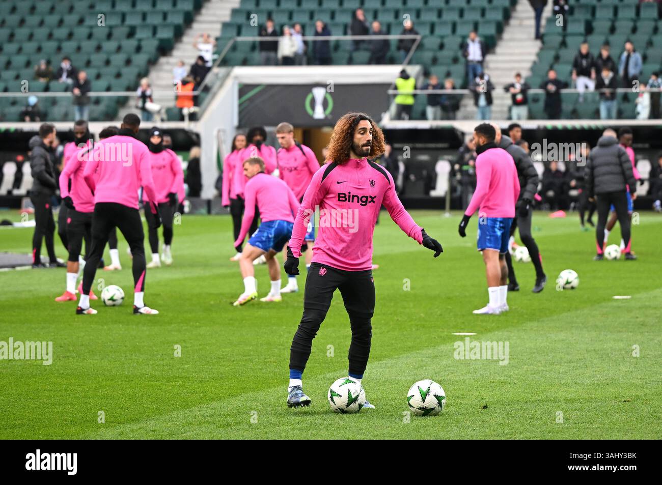 Chelsea's Marc Cucurella warming up ahead of the UEFA Conference League ...