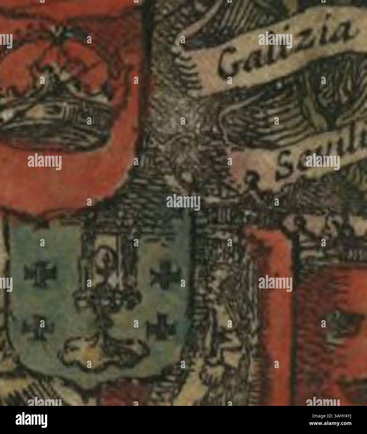 Coat of arms of Galicia featured in Willem Blaeu's 1621 portolano map ...