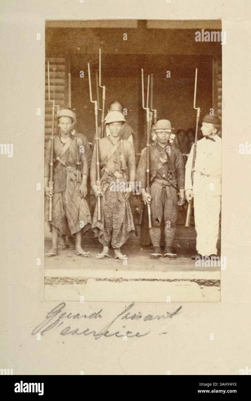 This photograph shows Japanese police officers, under the command of ...